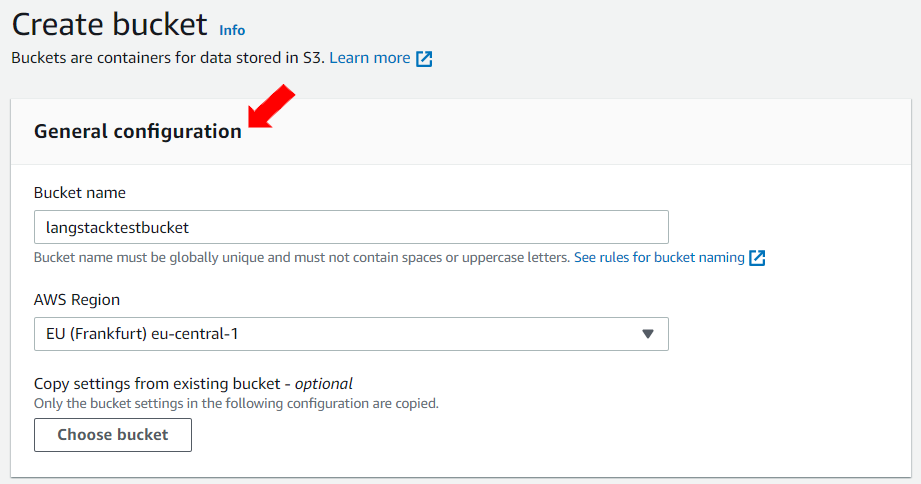 Creating a bucket in AWS - Welcome to Langstack